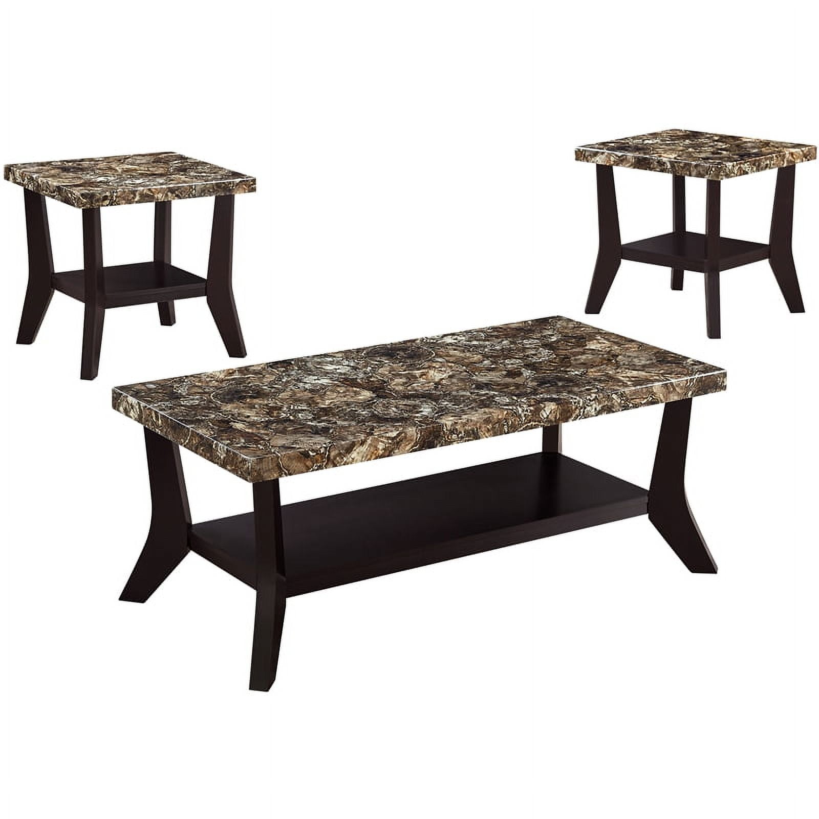 Titanic Furniture Woody 3-Piece Table Set with Dark Brown Faux Marble ...
