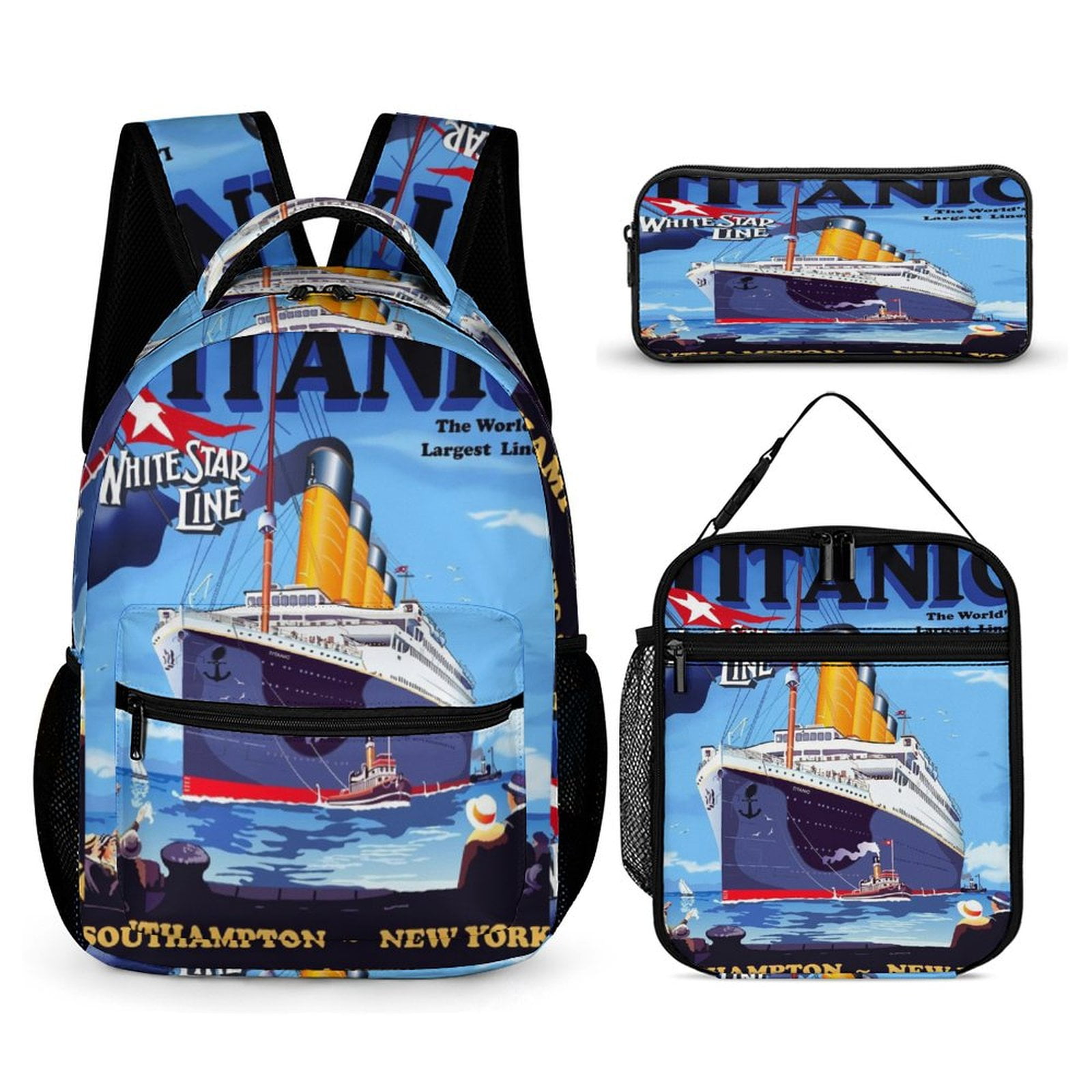 Titanic Poster White Star Line 3 Piece Backpack Set Anime Casual ...