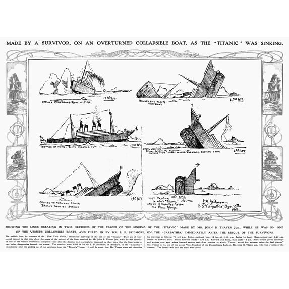Titanic Sinking 1912. Nsketches Illustrating The Sinking Of The ...