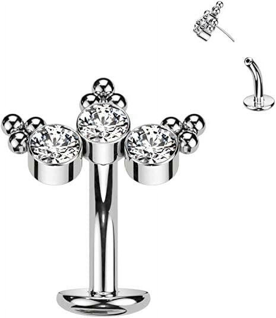 Titanium 3 Bezel Curved CZs With Threadless Floating Convex Base ...