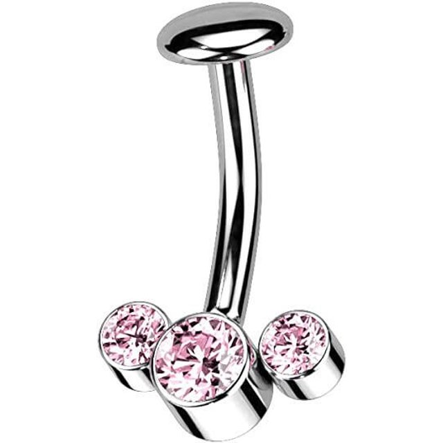 Titanium 3 Round Bezel CZ Curve With Threadless 5mm Convex Base Belly Navel Ring - Walmart.com