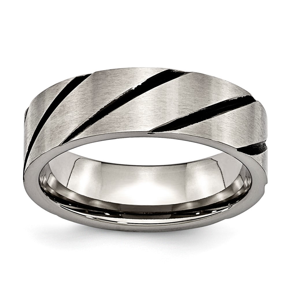 Titanium 7mm Brushed w/Diagonal Black Enamel Etched Marks Band ...