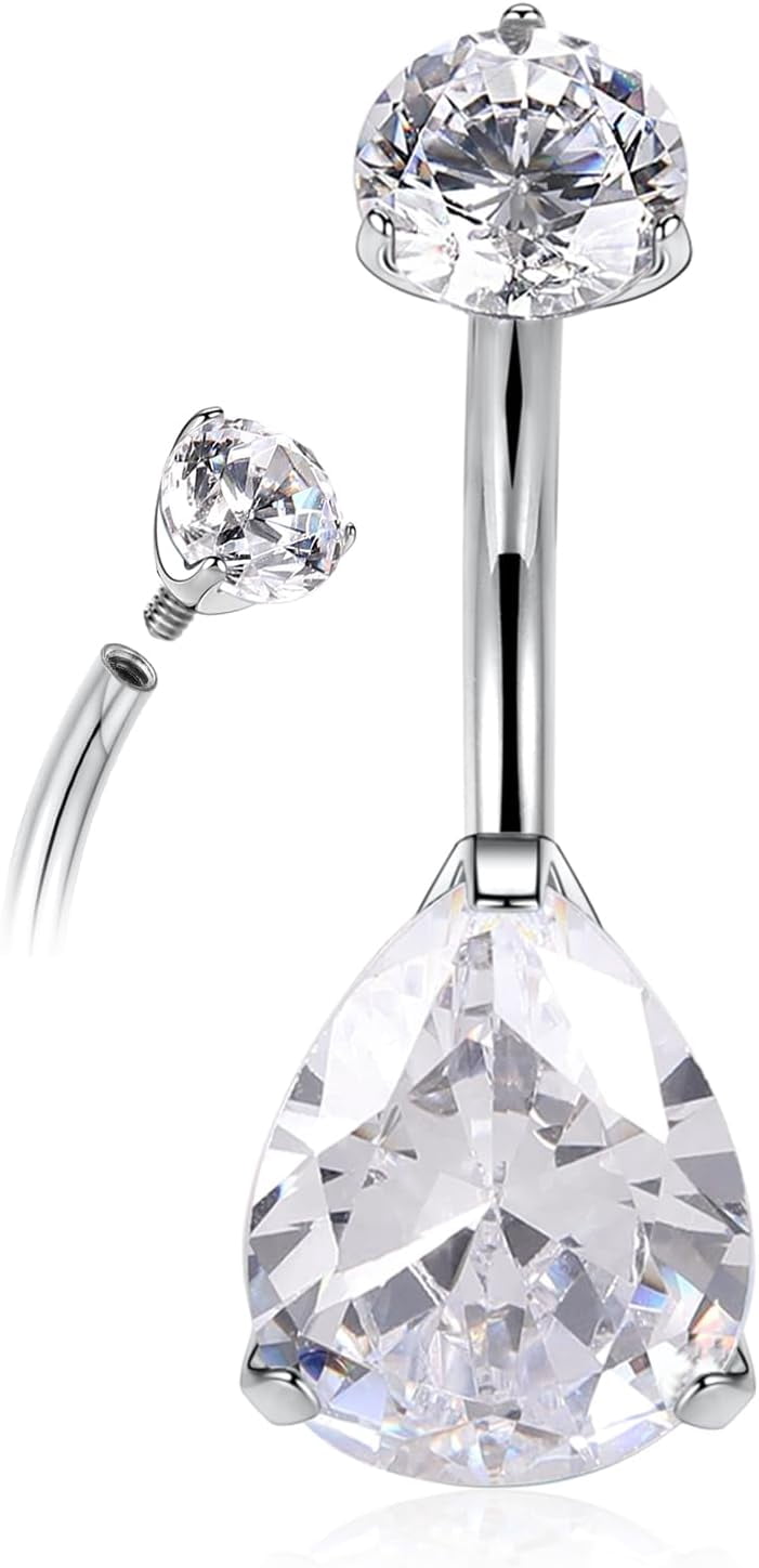 Titanium Belly Button Best Ring 14G Belly Jewelry with Double CZ Navel ...