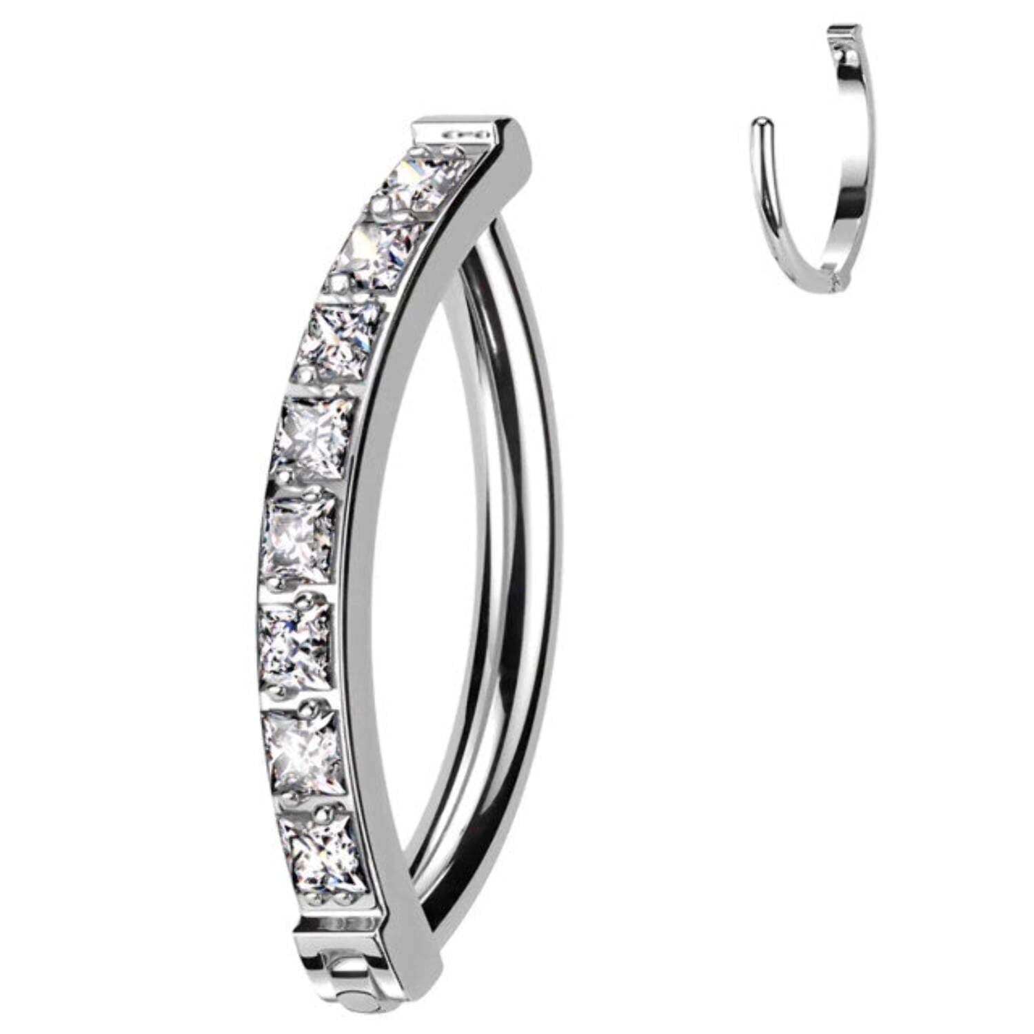 Titanium Belly Button Ring Hinged Hoop Clicker 14 Gauge Square Gem ...