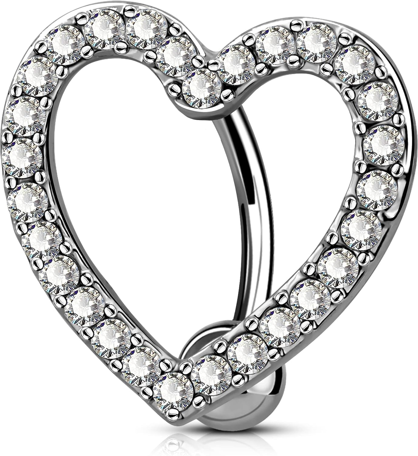 Titanium Belly Button Rings, Heart Shaped Reverse Belly Ring, Paved CZ ...