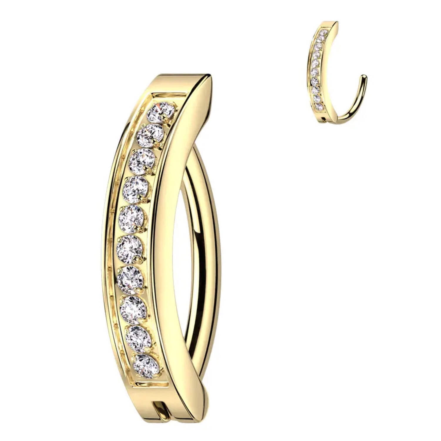 Titanium Belly Ring Hinged Hoop Clicker 14 Gauge with CNC Set CZ Gems ...