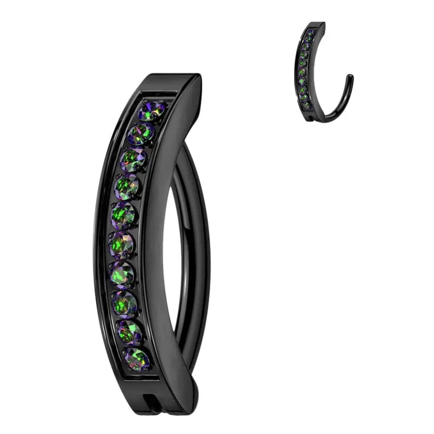 Titanium Belly Ring Hinged Hoop Clicker 14 Gauge with CNC Set CZ Gems ...