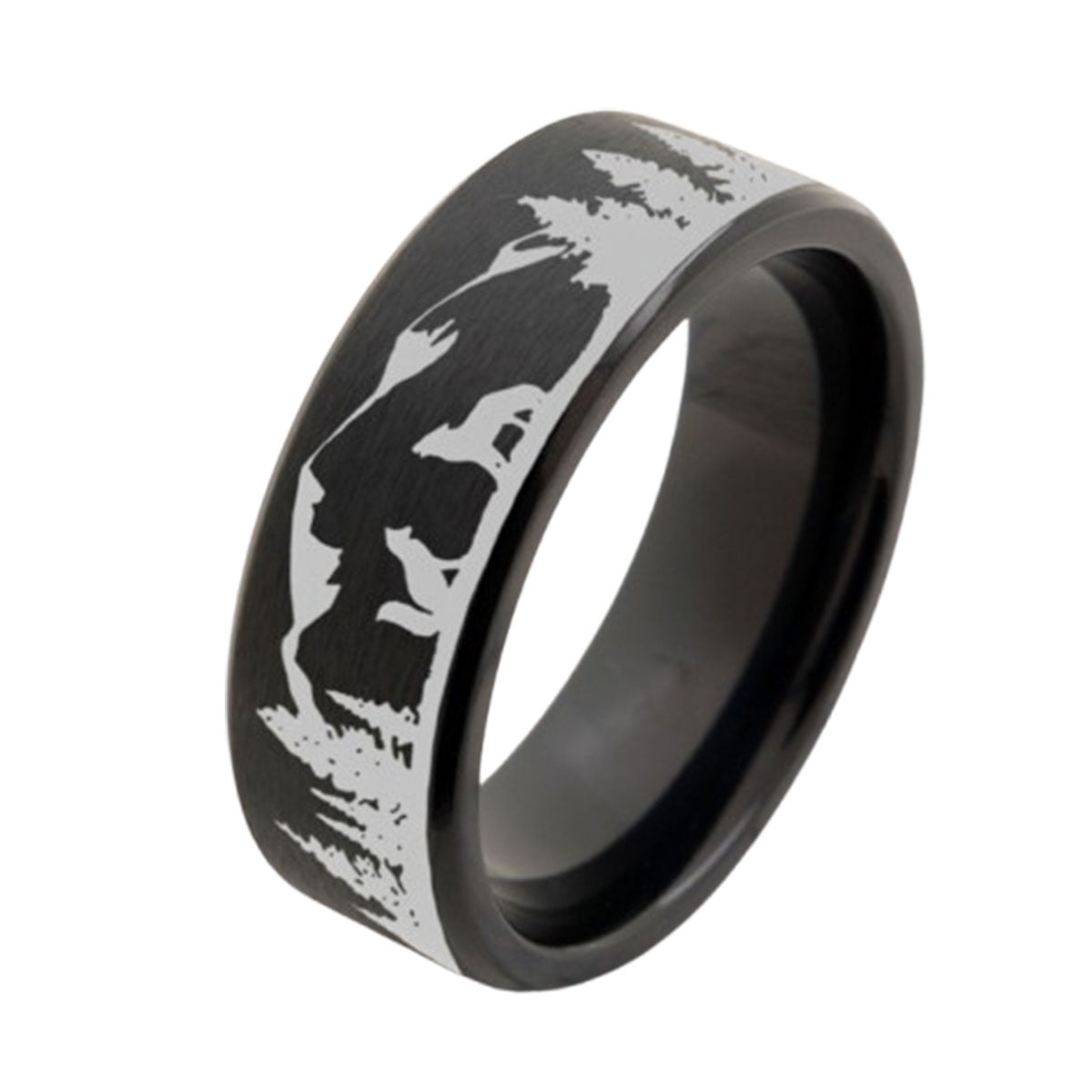 Titanium Black Flat Top Wild Coyote Wolf Wedding Rings 8mm - Walmart.com