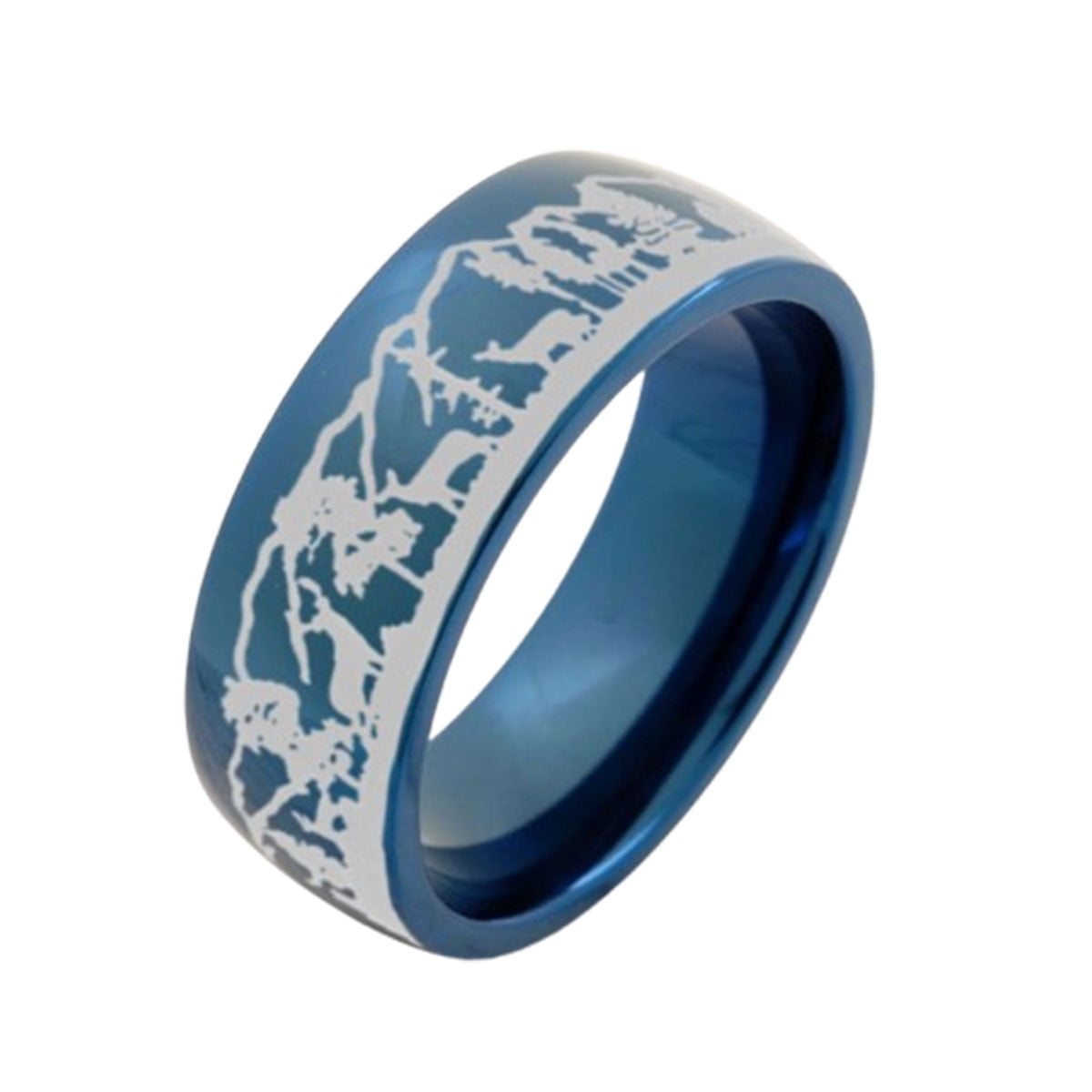 Titanium Blue Dome Mule Deer Forest In Mountain Personalized Rings 8mm ...