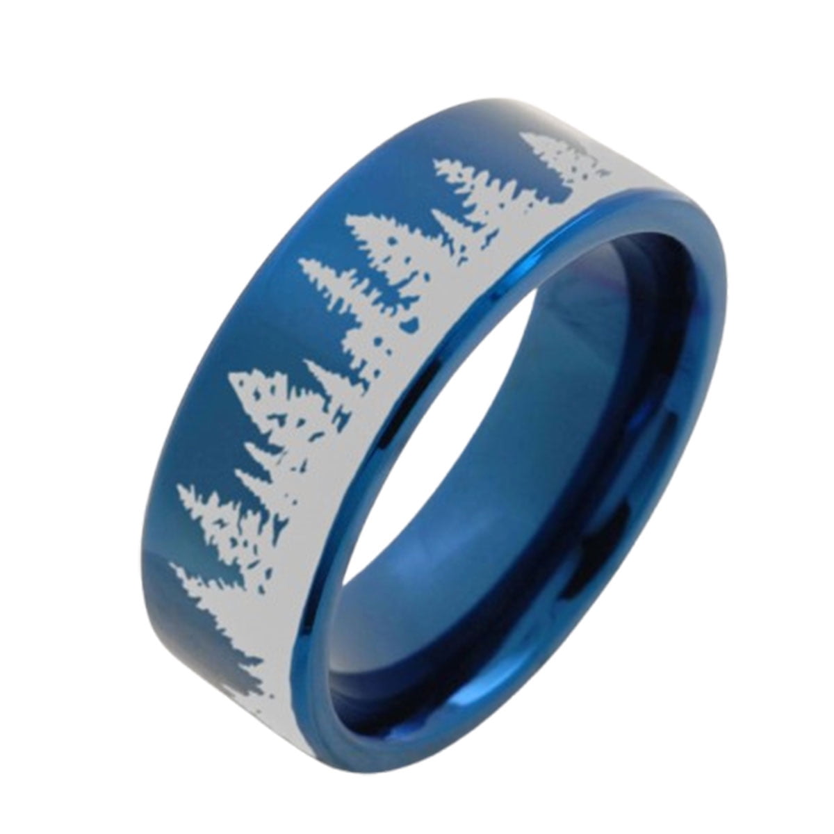 Titanium Blue Flat Top Fir Trees Forest In Mountain Promised Rings 8mm ...