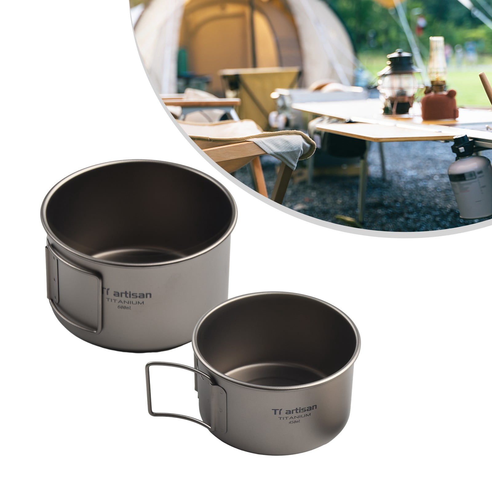 Titanium Bowl with Folding Handle Camping Bowl Dinner Food Container ...