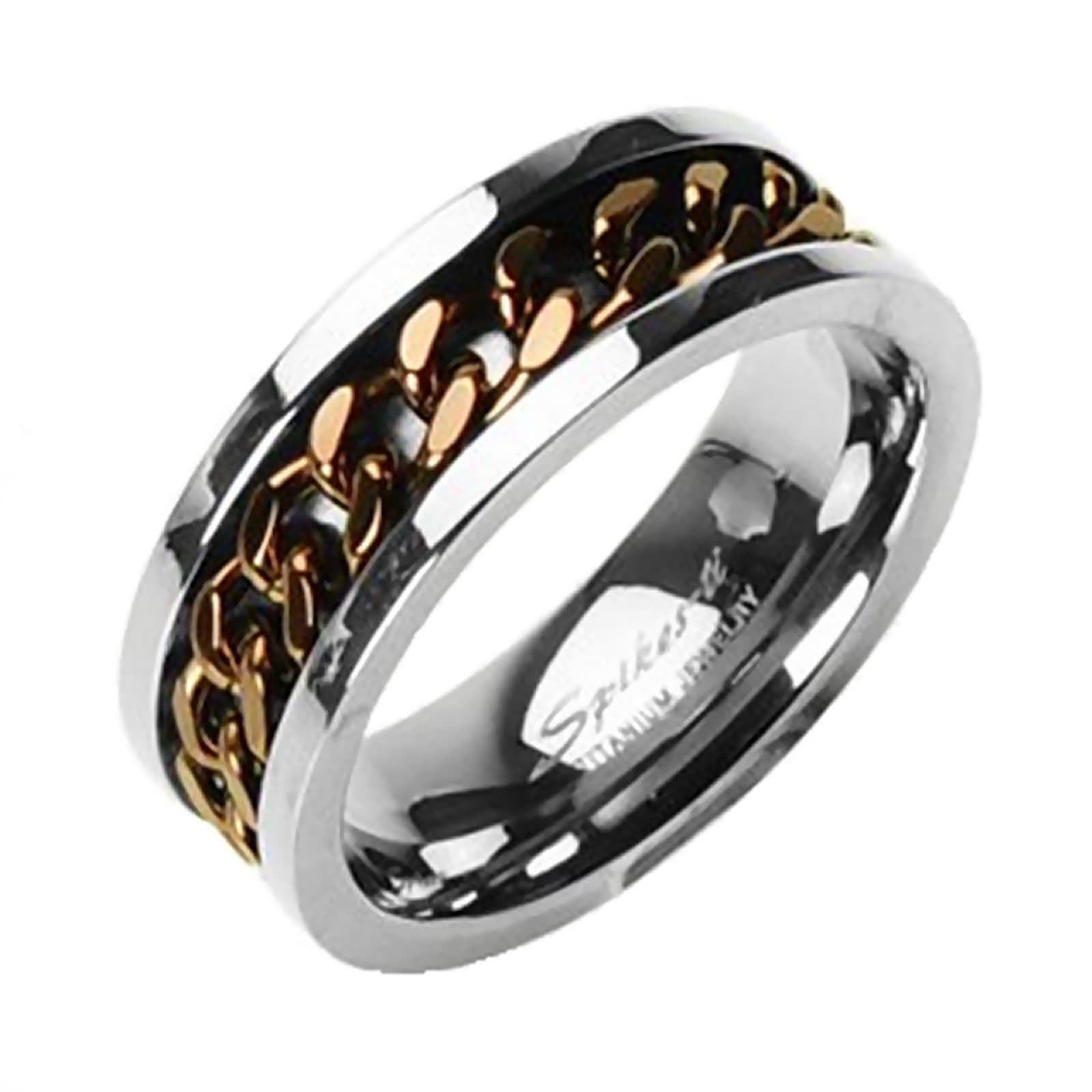 Titanium Bronze Color Chain Spinner Ring Mens Fidget Band Fantasy Forge ...