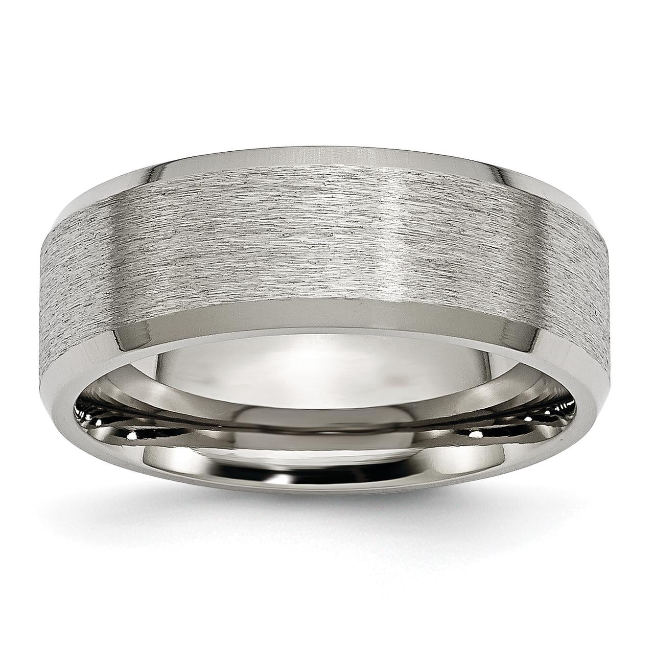 Titanium Brushed 8mm Beveled Edge Band Ring Man Wedding Classic Flat W ...