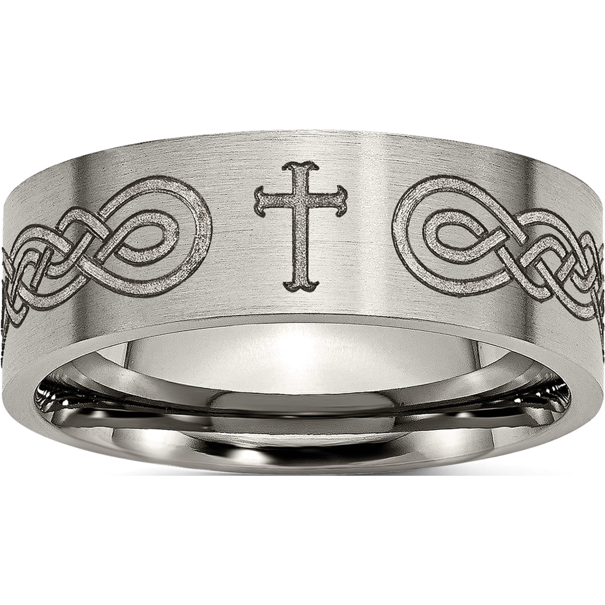 Titanium Brushed Cross Laser Design 8mm Flat Band (Size 11) Made In ...