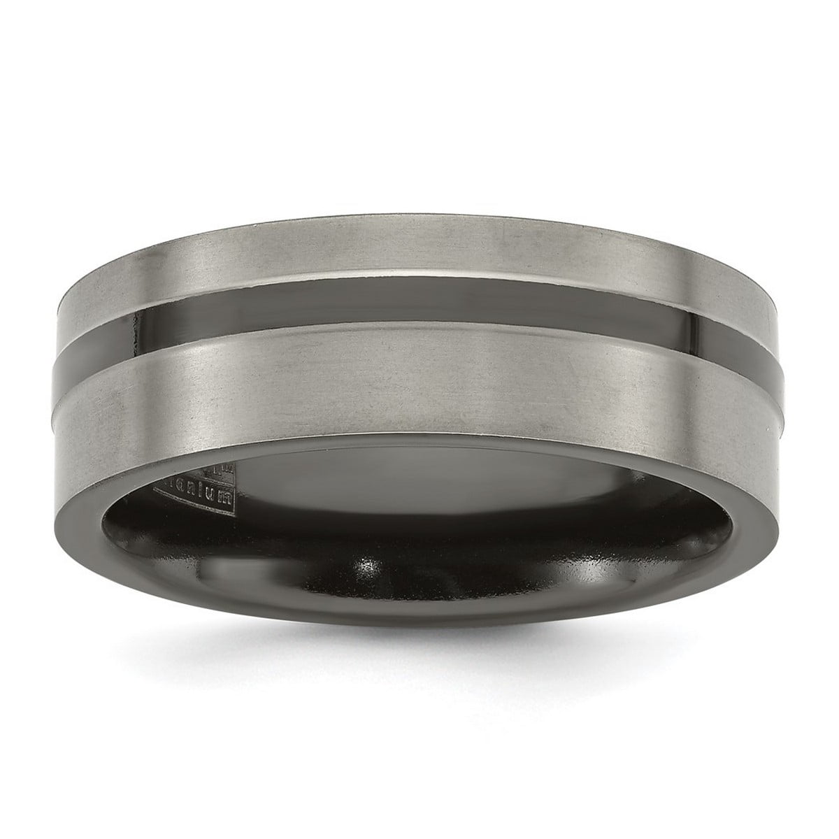 Brushed Flat edge Black-Titanium-Flat Cut-Edge Grooved 8mm Band Size 12 ...