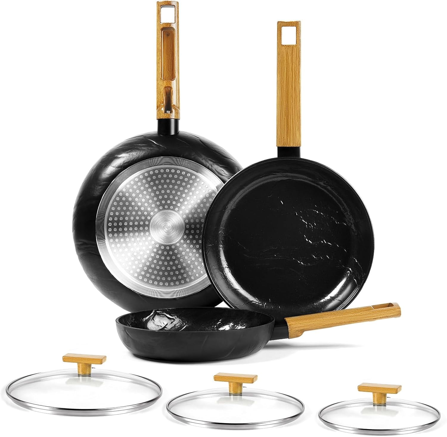 Titanium Ceramic Frying Pans with Lids, 8" 9.5" 11" Nonstick Frying Pan ...