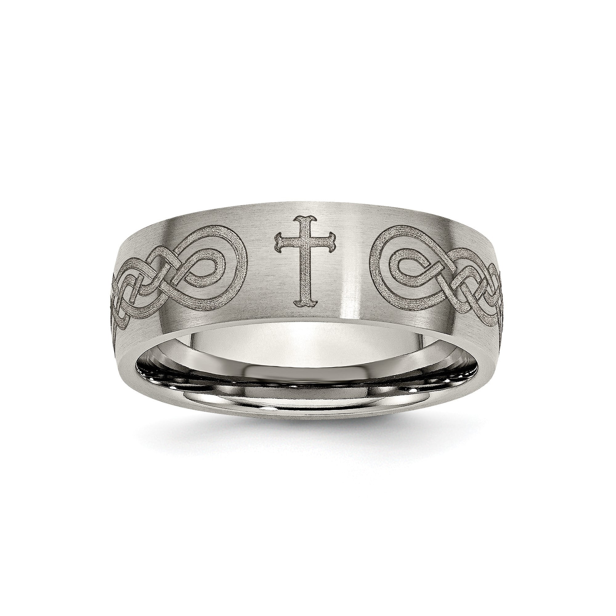 Titanium Christian Ring for Men with Celtic Knot and Cross Engraving ...