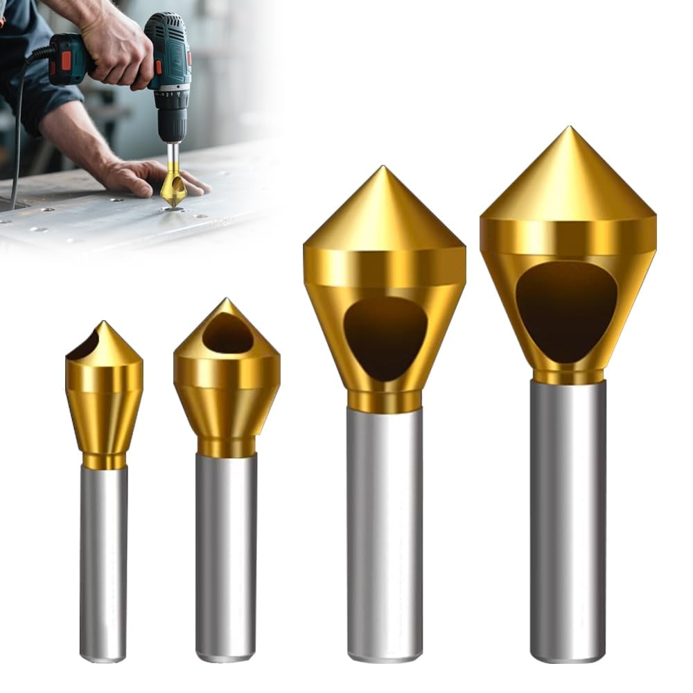 Titanium Coated Countersink Chamfer Tool, 4 Pcs Multi-Function ...