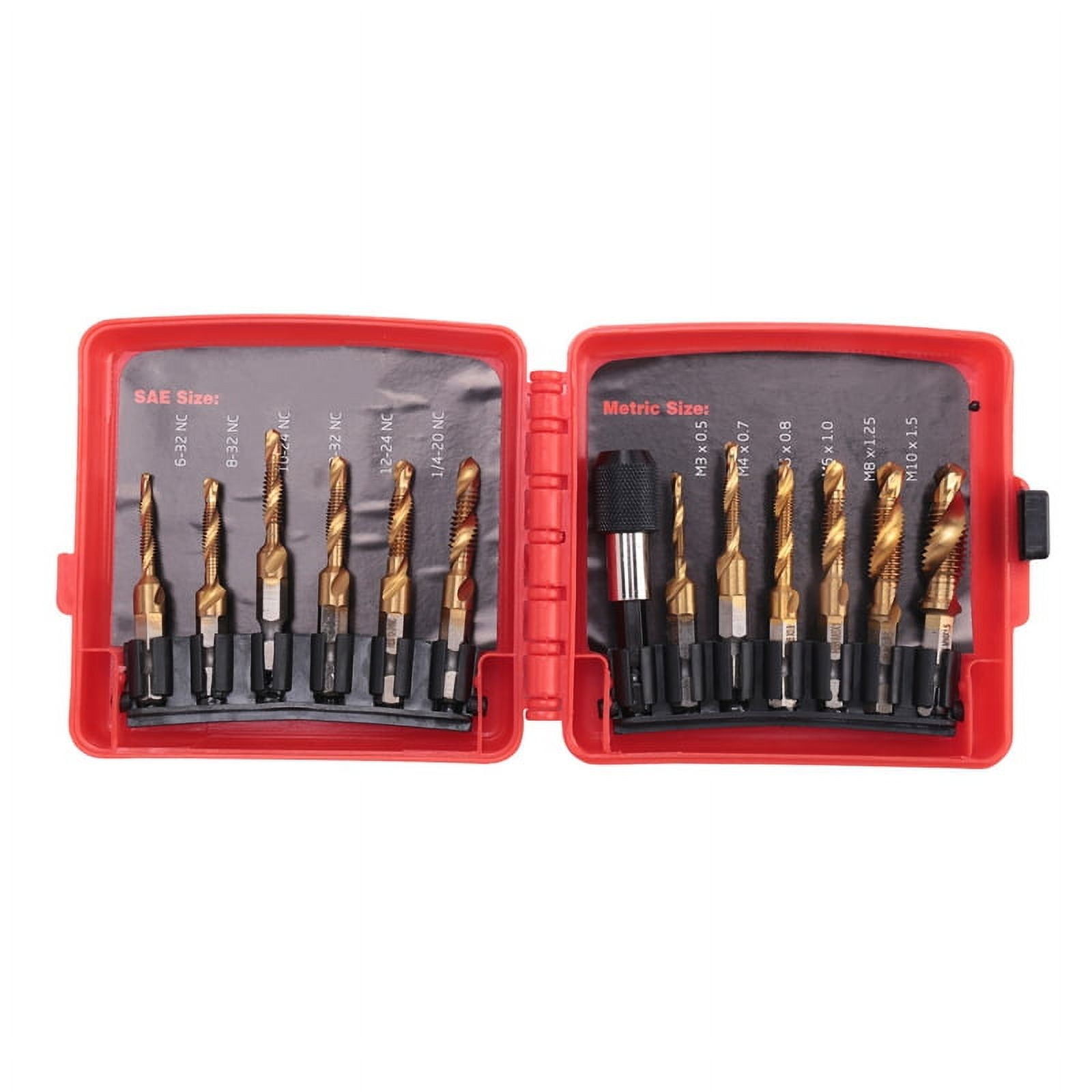 Titanium Combination Drill Tap Bit Set 13PCS SAE and Metric Bits Kit ...