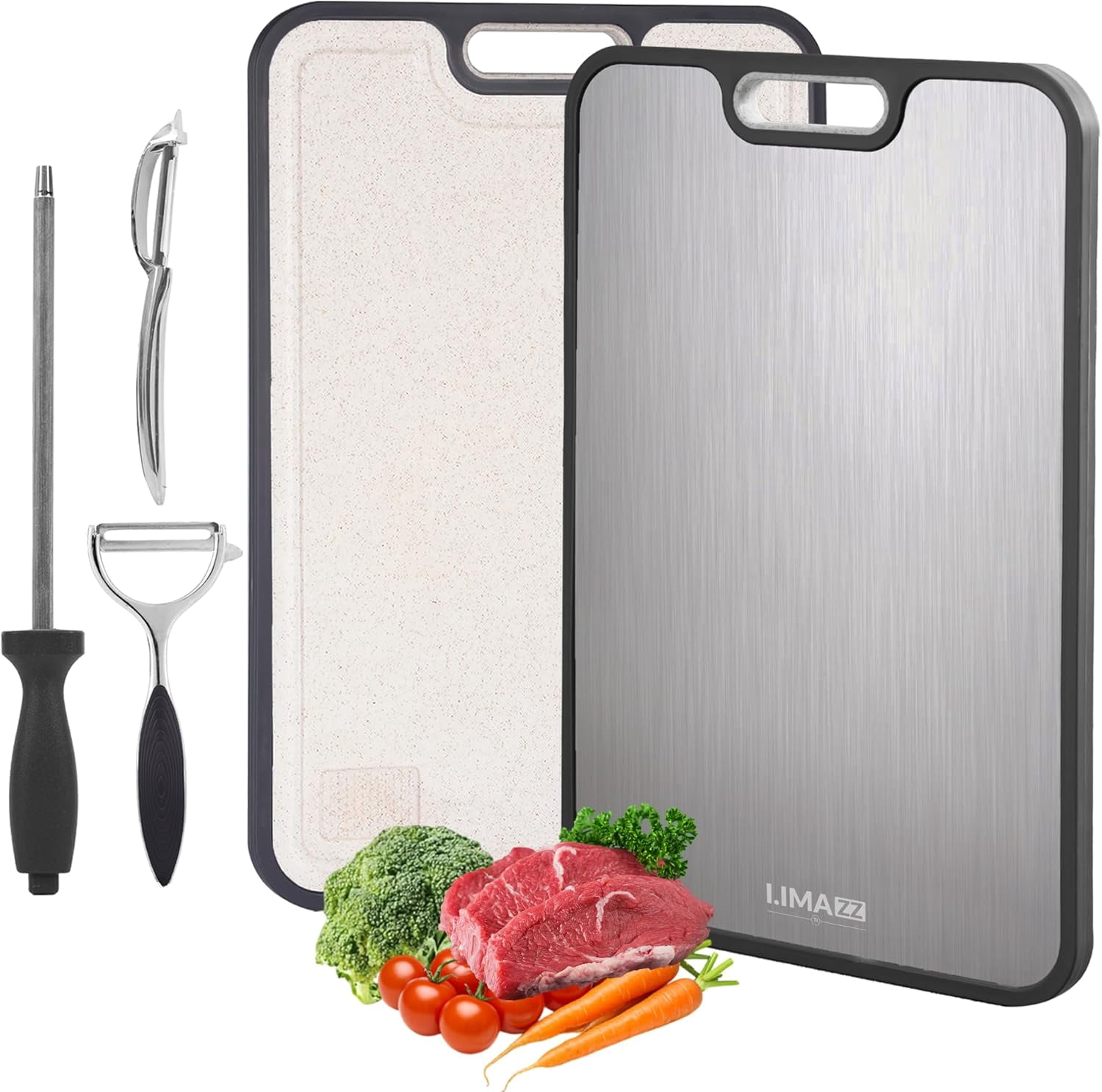 Titanium Cutting Board, New 2026-5-in-1 Pure Titanium & Wheat Straw PP ...