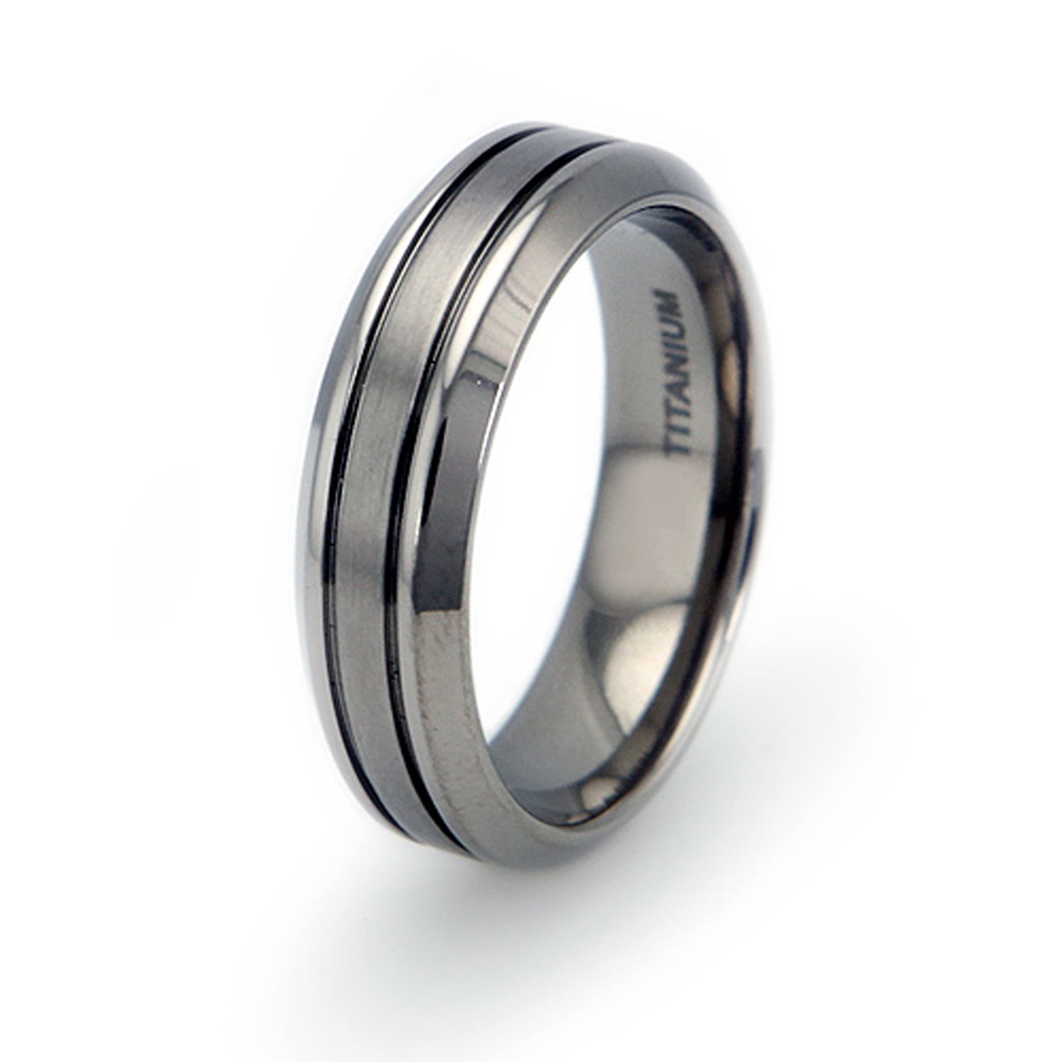 Tioneer Titanium Dual Grooved Strip Wedding CZ Band Ring - Walmart.com