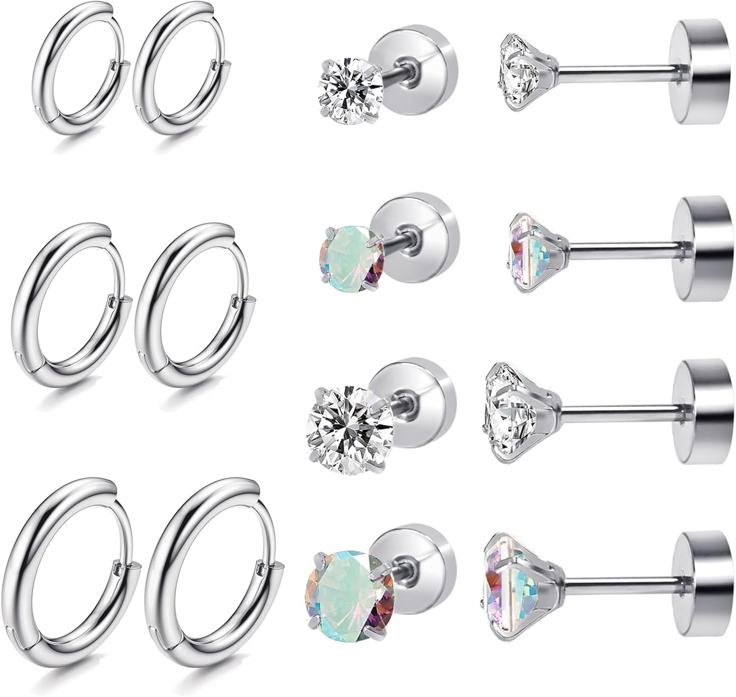 Titanium Earrings for Sensitive Ears, Flat Back Stud Earrings Hoop ...