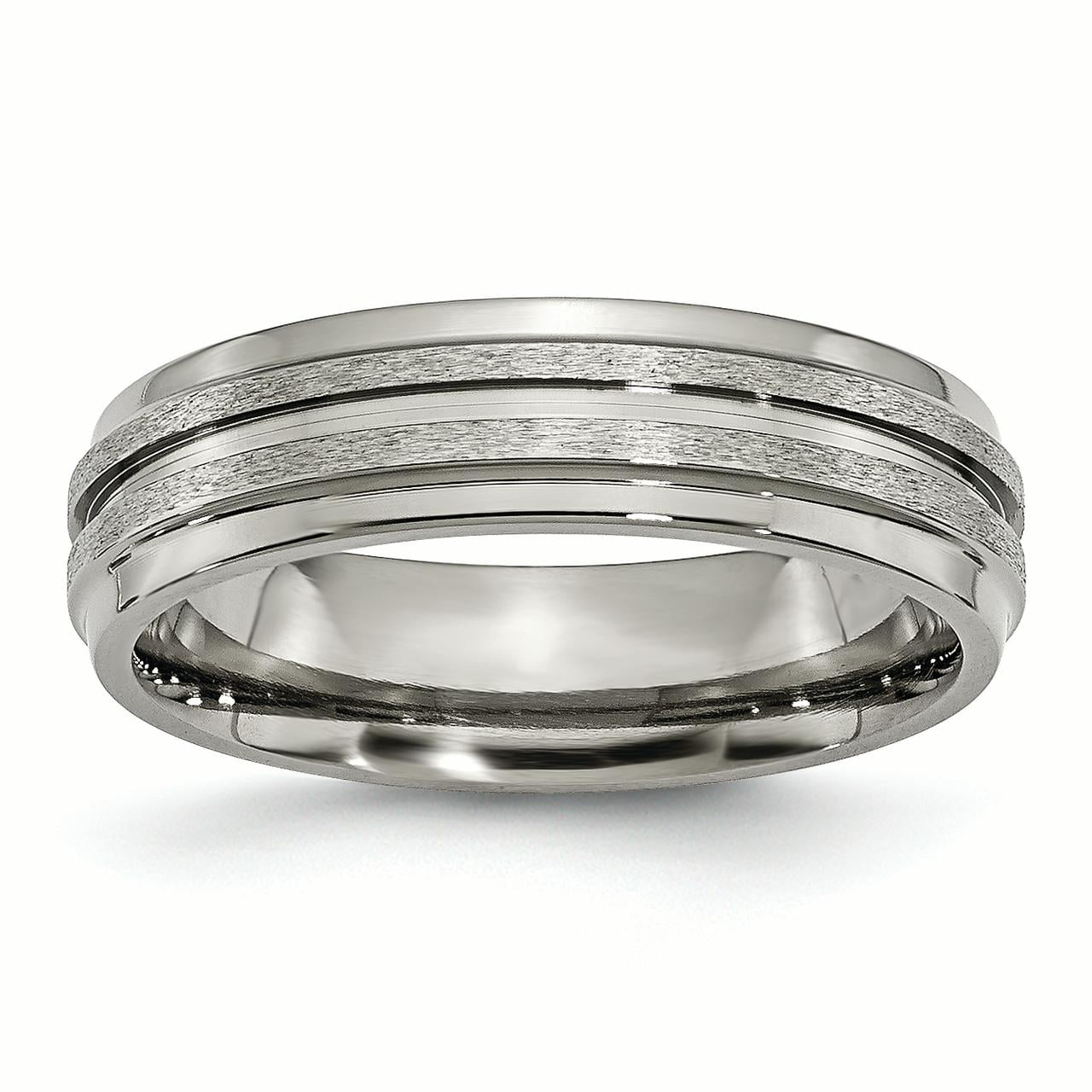 Titanium Engravable Polished and satin Grooved 6mm Satin and Polished ...