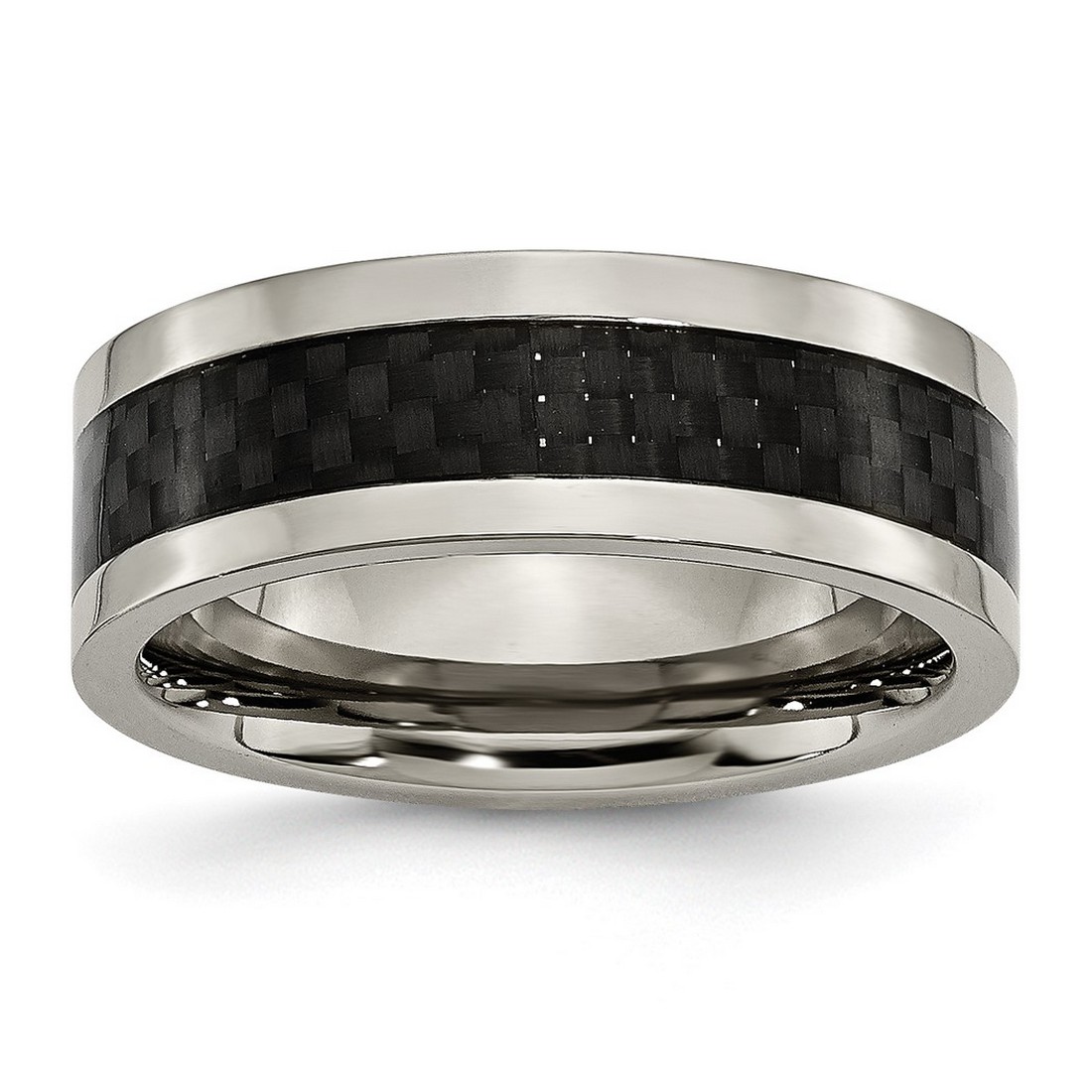Titanium Flat Band 8mm Polished with Carbon Fiber Inset Band Ring Size ...