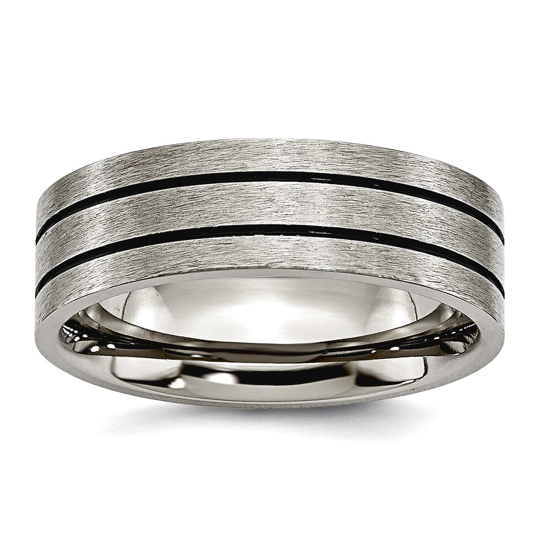 Titanium Flat Band Black Enamel Flat Grooved 7mm Brushed Band Size 13 ...