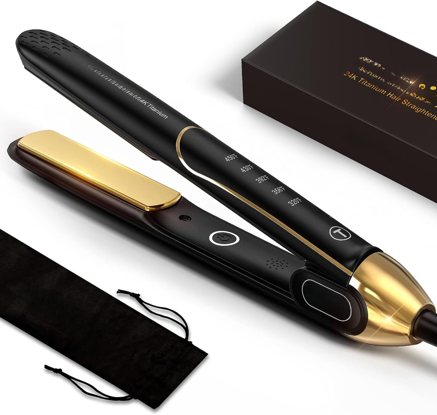 Titanium Flat Iron, 24K Salon Professional Hair and Curler 2 in 1, Non-Snagging Straightening ...