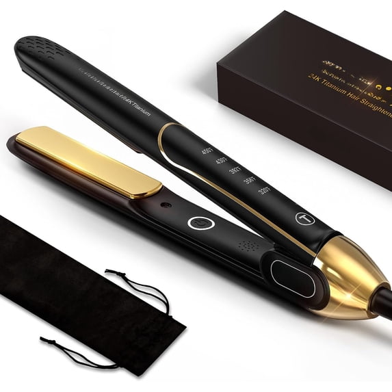 Titanium Flat Iron, 24K Salon Professional Hair and Curler 2 in 1, Non ...