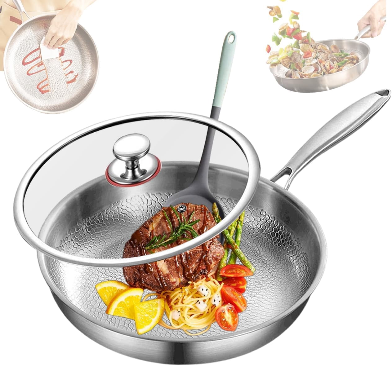 Titanium Fry Pan Non Stick Frying Pans with Lids Induction Compatible ...