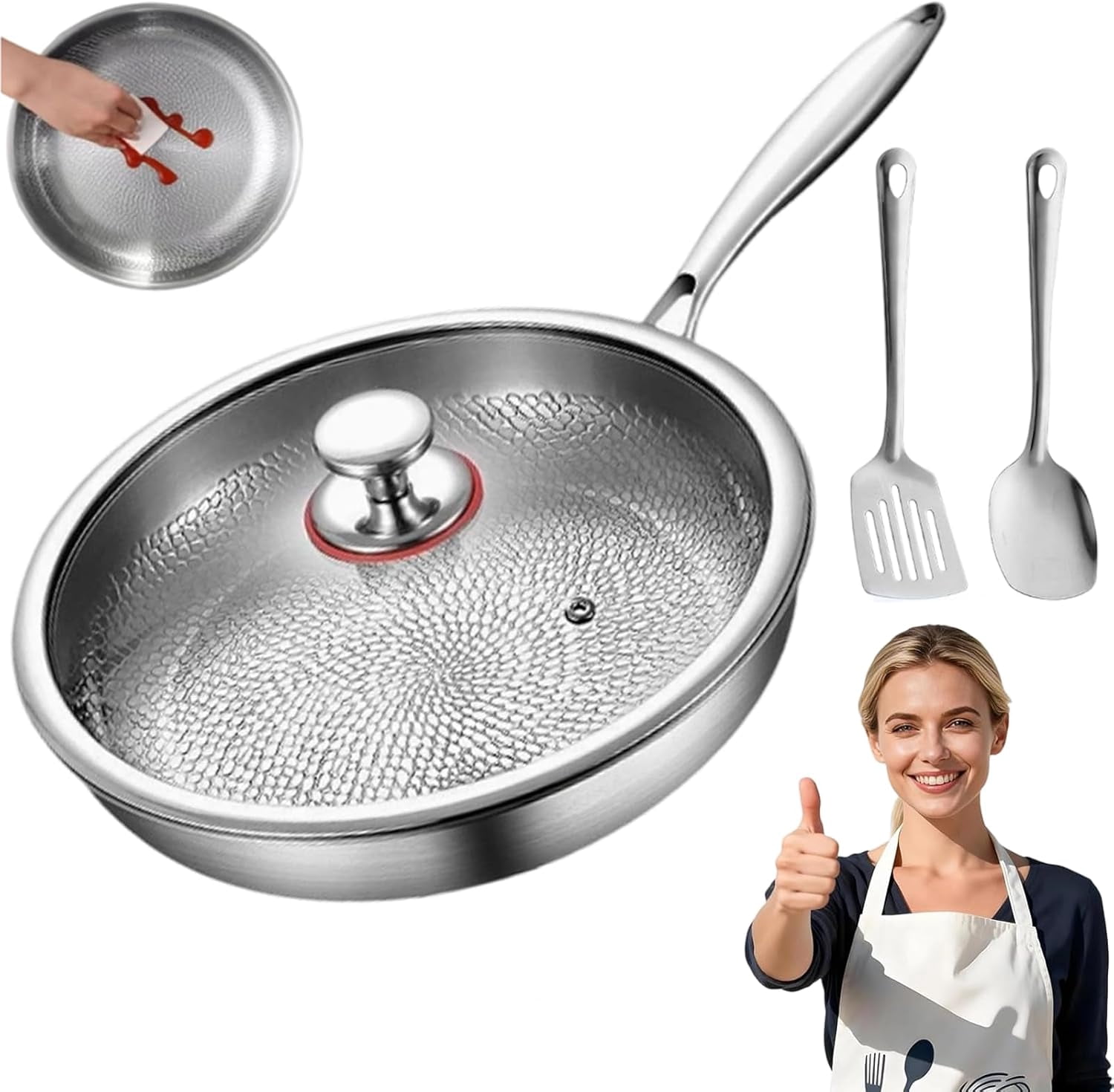 Titanium Frying Pan with Lid, Durable Scratch-Resistant Titanium Frying ...