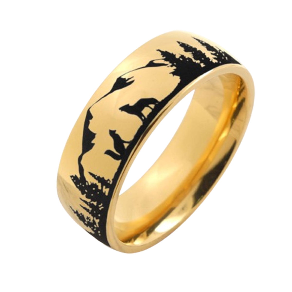 Titanium Gold Dome Wild Coyote Wolf Personalized Rings 8mm - Walmart.com