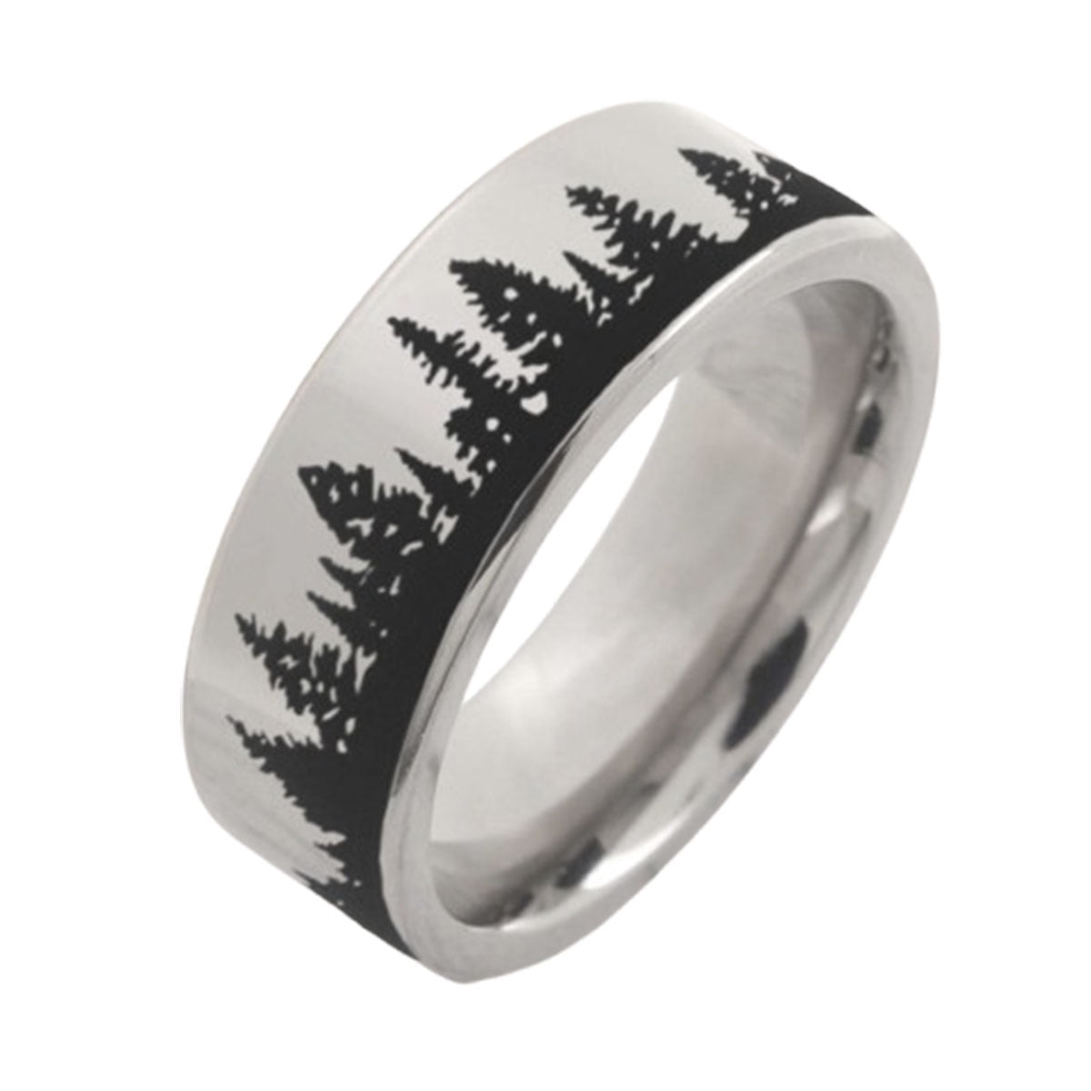 Titanium Gray Flat Top Fir Trees Forest Wedding Rings 8mm - Walmart.com