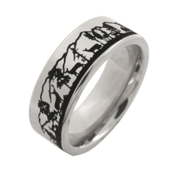 Titanium Gray Flat Top Mule Deer Forest Wedding Band 8mm - Walmart.com