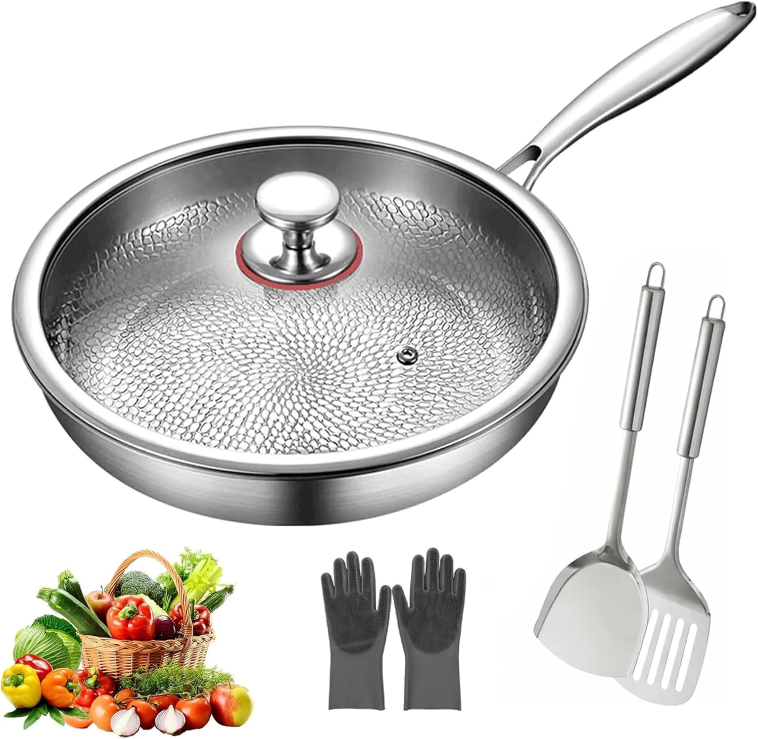 Titanium Hammered Pan Pro, 2026 New 100% Pure Titanium Fry Pan With Lid ...