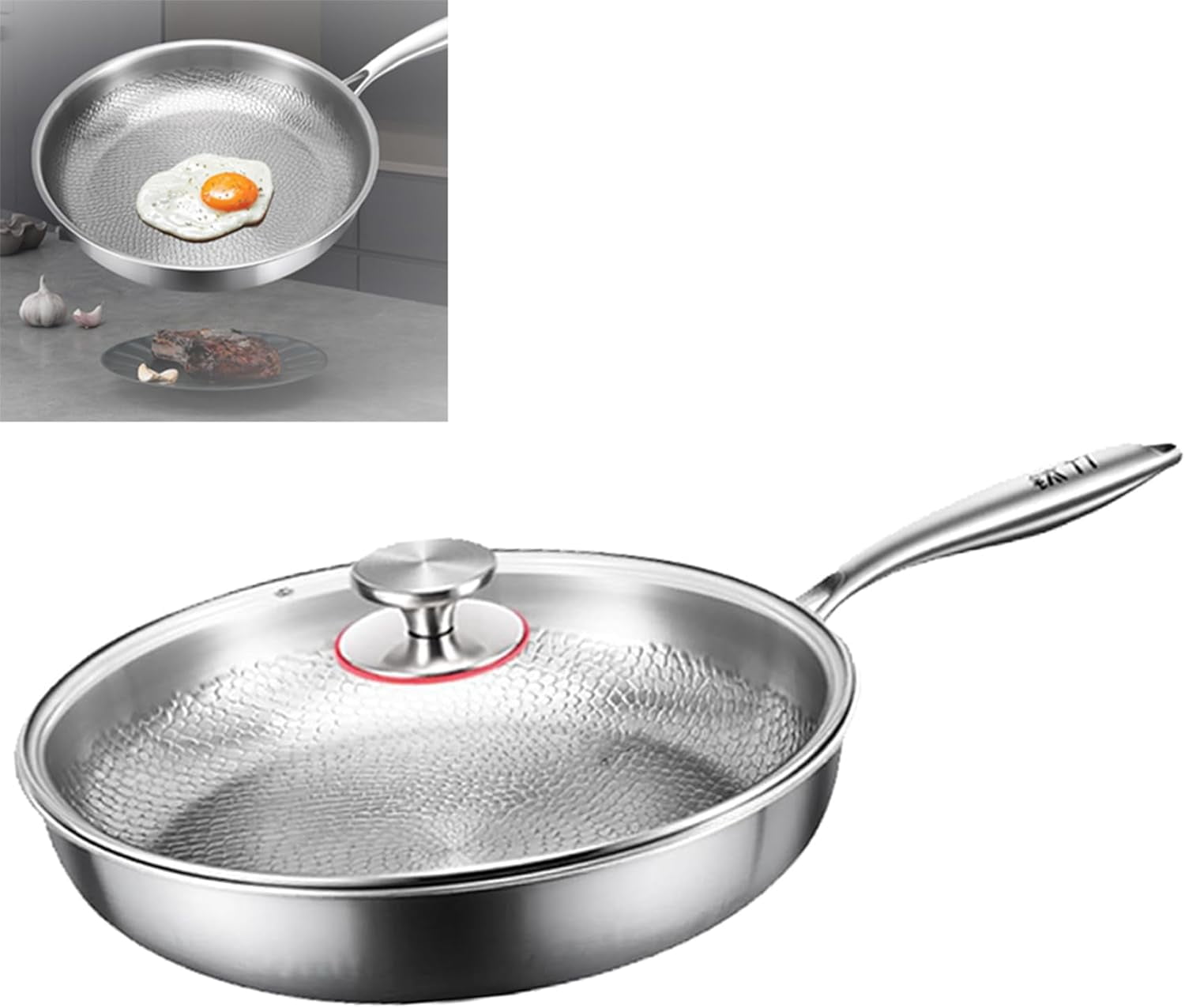 Titanium Hammered Pan Pro with Lid, 2025 New Titanium Pans for Cooking ...