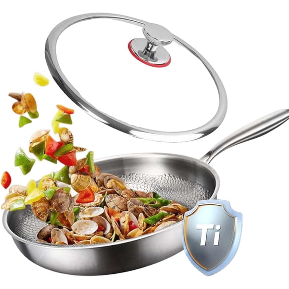 Titanium Hammered Pan Pro With Lid, Non Stick Titanium Frying Pan For ...
