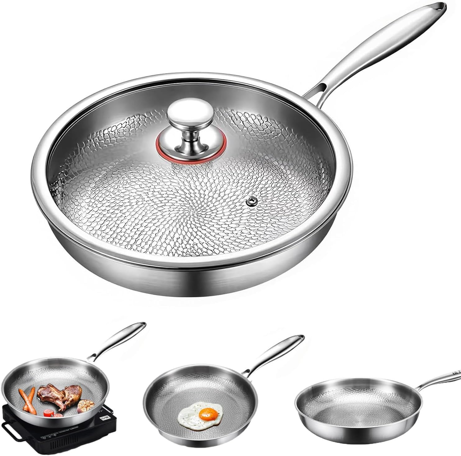 Titanium Hammered Pan Pro with Lid, Scratch-Resistant Non Stick ...