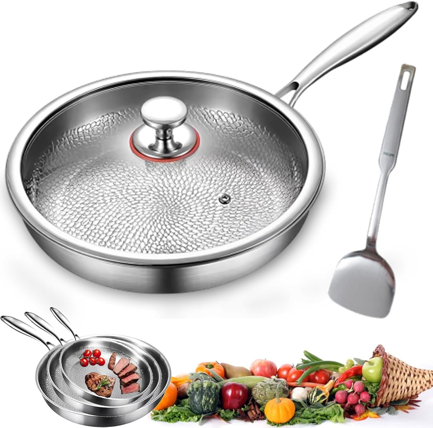 Titanium Hammered Pan Pro with Lid, Titanium Pro Cookware, Healthy ...