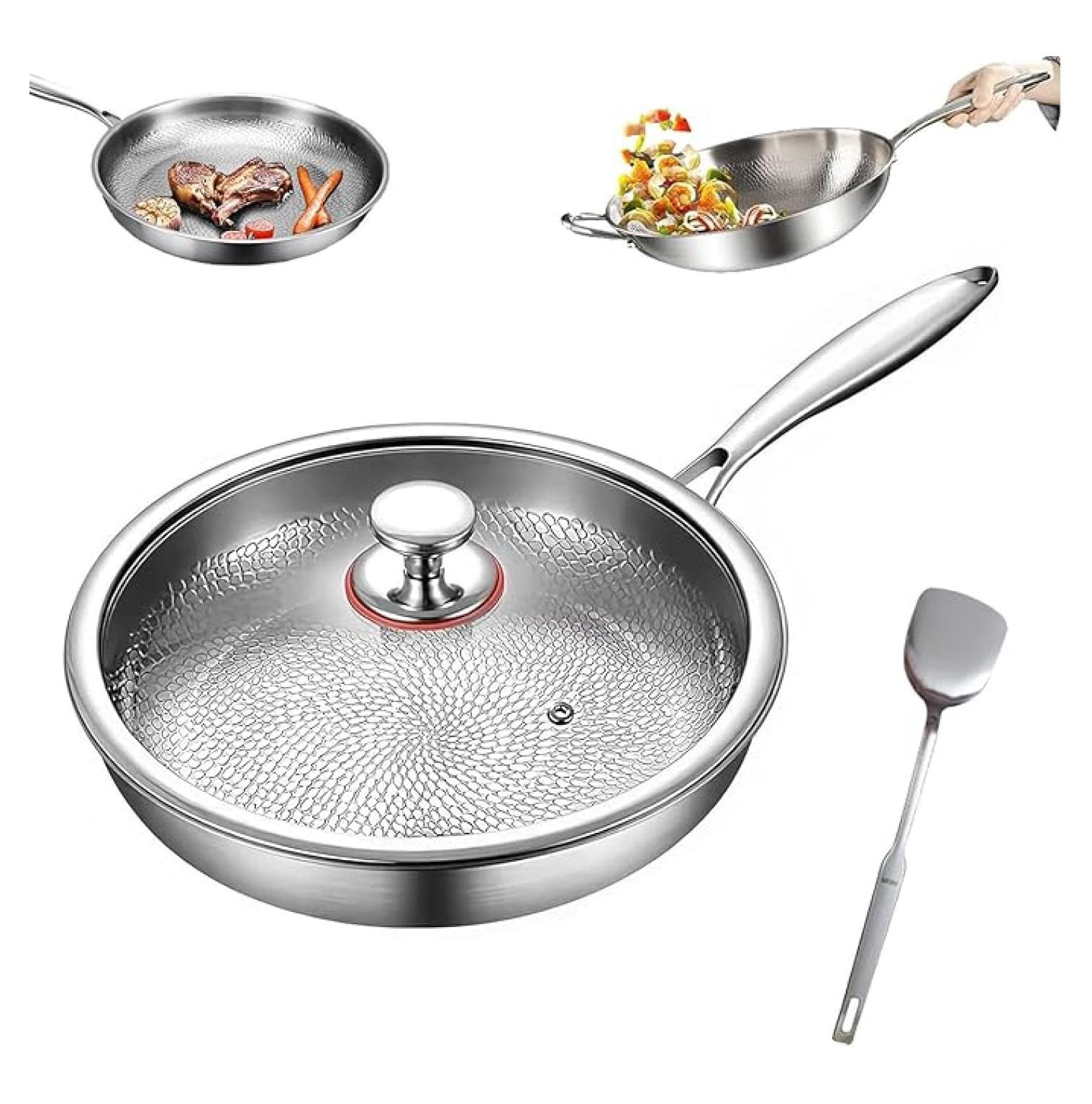 Titanium Hammered Pan Pro with Lid,Durable Scratch-Resistant Non Stick ...