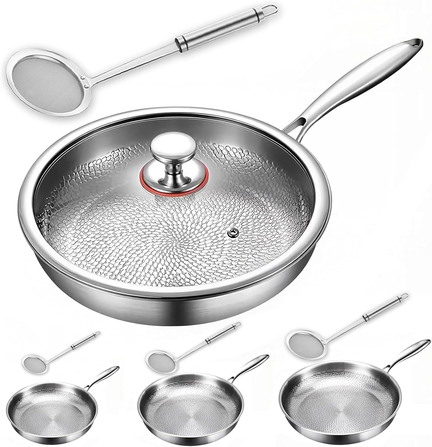 Titanium Hammered Pan Pro with Lid, Titanium Frying Pans For Cooking ...