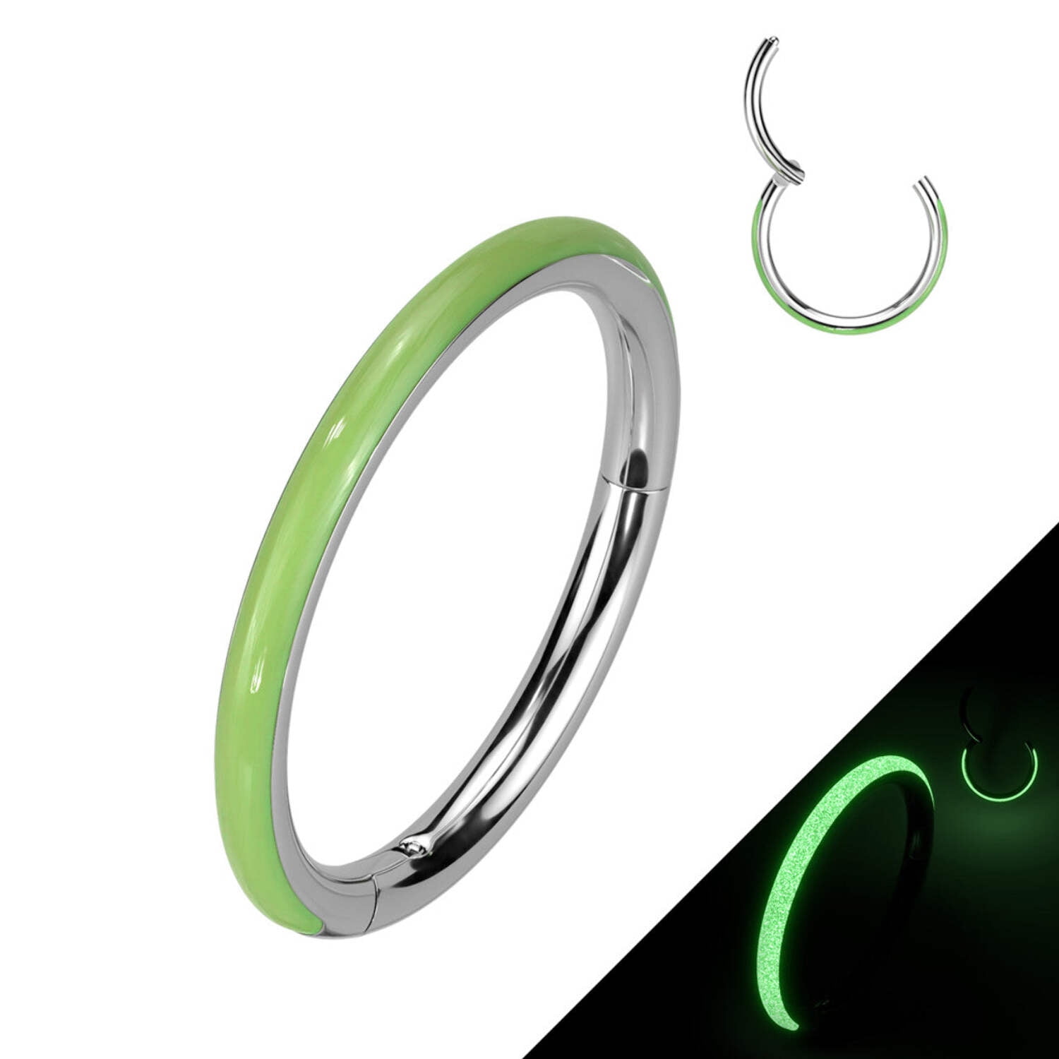 Titanium Hinged Segment Hoop Ring 16 Gauge Outward Glow In The Dark ...
