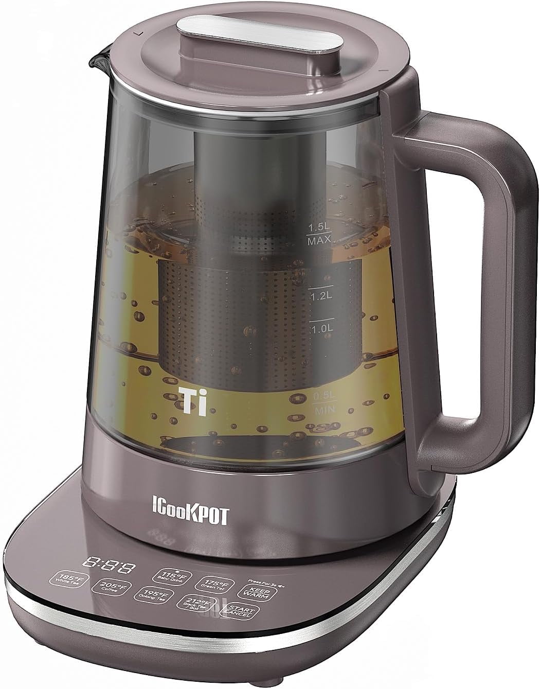 Titanium Hot Tea Maker Glass Electric Kettle with Infuser and ...