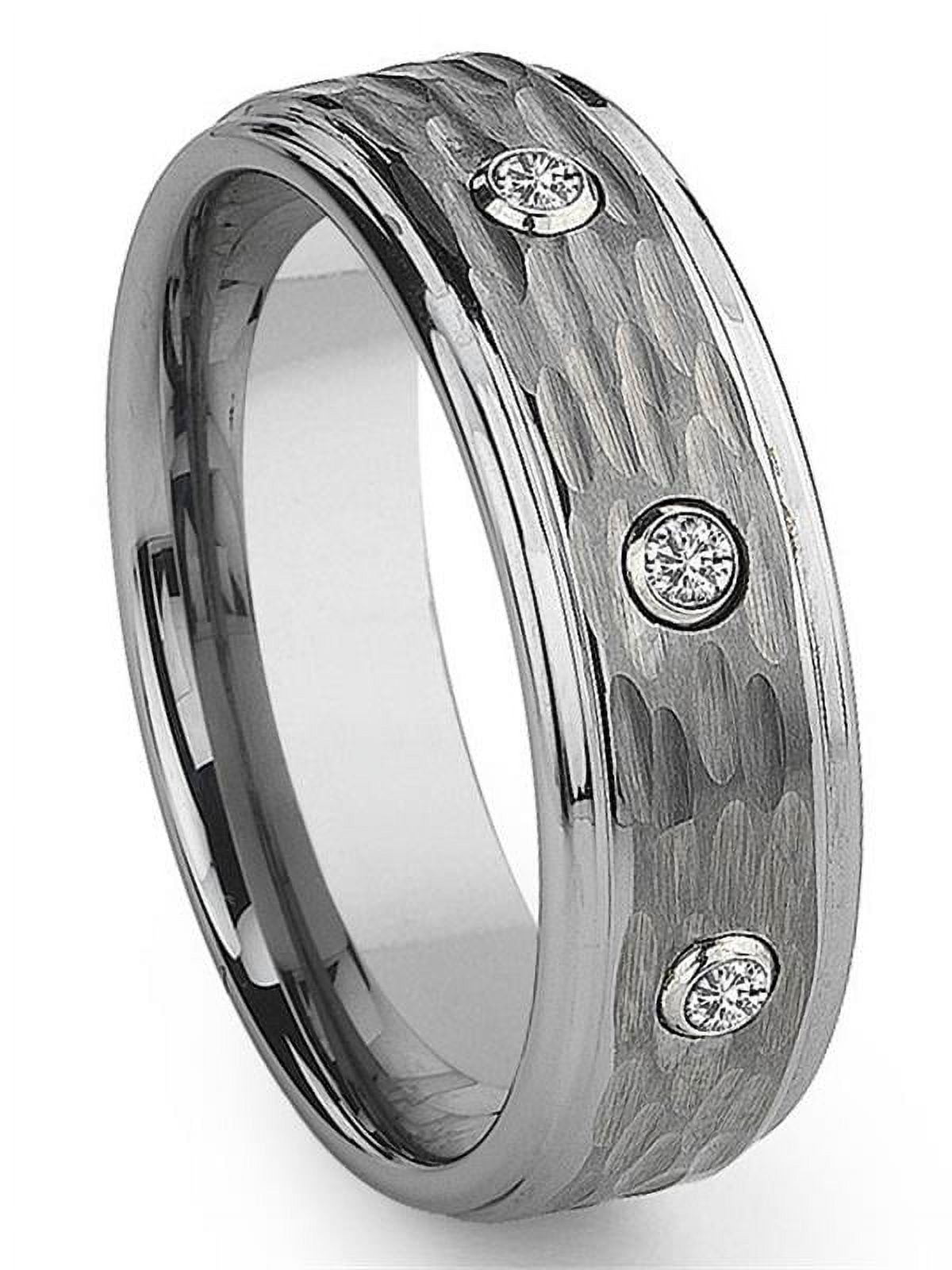 Titanium Kay Tungsten Carbide Diamond Hammer Finish Comfort Fit Mens ...