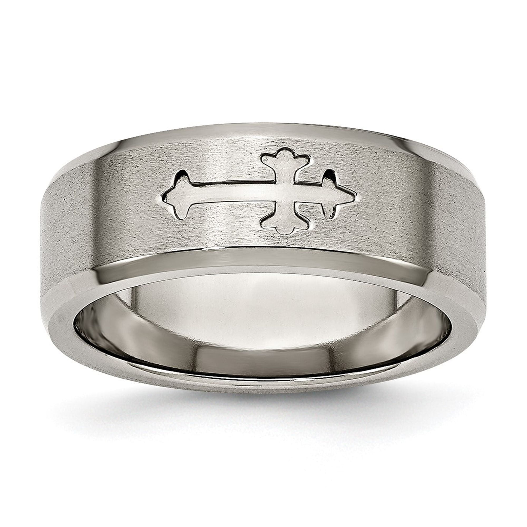 Titanium Mens Christian Ring with Flared Cross Symbol, Wide Band ...