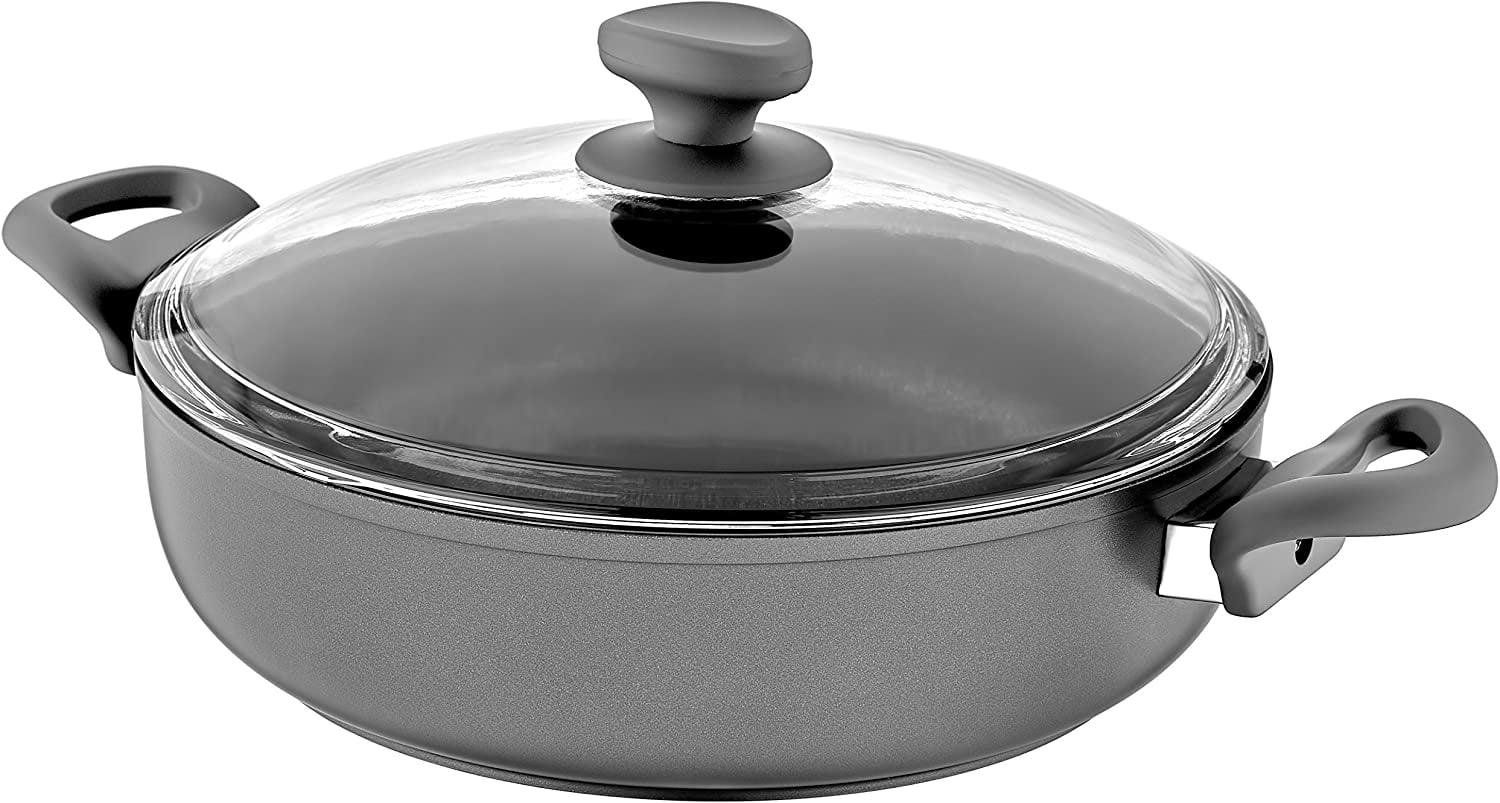 Titanium Nonstick 5-Quart Saute Pot with Tempered Glass Lid, 4mm Forged ...