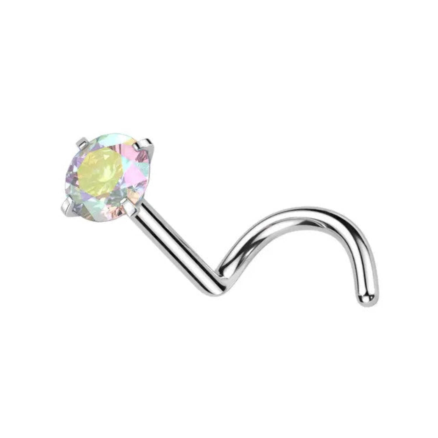 Titanium Nose Ring Screw Stud 20 18 Gauge 1/4" with Prong Round Gem ...