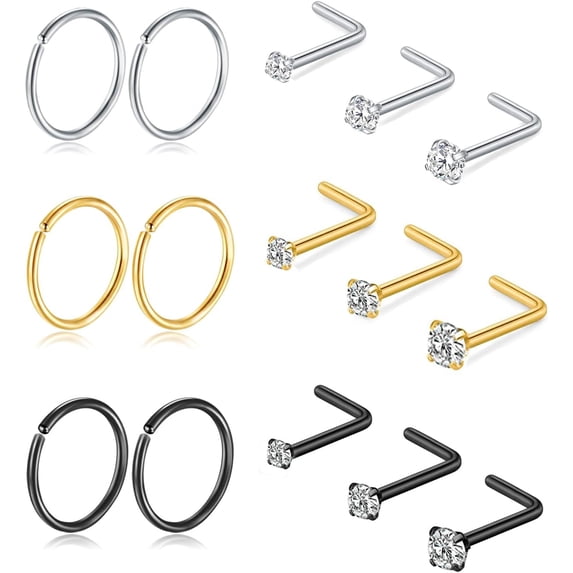 Euphrates Titanium Nose Ring Hoops Studs 20G 15PCS L-Shaped Screw Bone ...